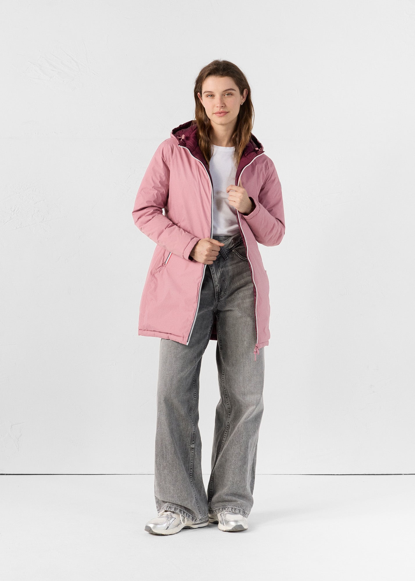 Doudoune longue réversible Rose antique/cerise noire Verone – JOTT